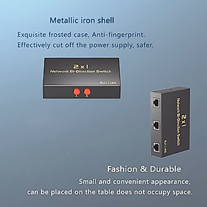 RJ45 Network Switch Selector 2 in 1 Out or 1 in 2 Out, Ethernet Switch 2 Port, 2 Port Network Hub 100/500M, Metal Shell