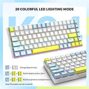 ZIYOU LANG RK-K84 Wired 75% Mechanical Gaming Keyboard Hot Swappable with Rainbow LED Backlit Anti-ghosting TKL 84 Key Custom Coiled C to A Cable Linear Red Switch for PS4 PS5 Xbox PC Mac Gamer(Lemon)