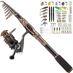 PLUSINNO Fishing Rod and Reel Combos, 102Pcs Fishing Lures,Saltwater Freshwater Resistant Fishing Gear