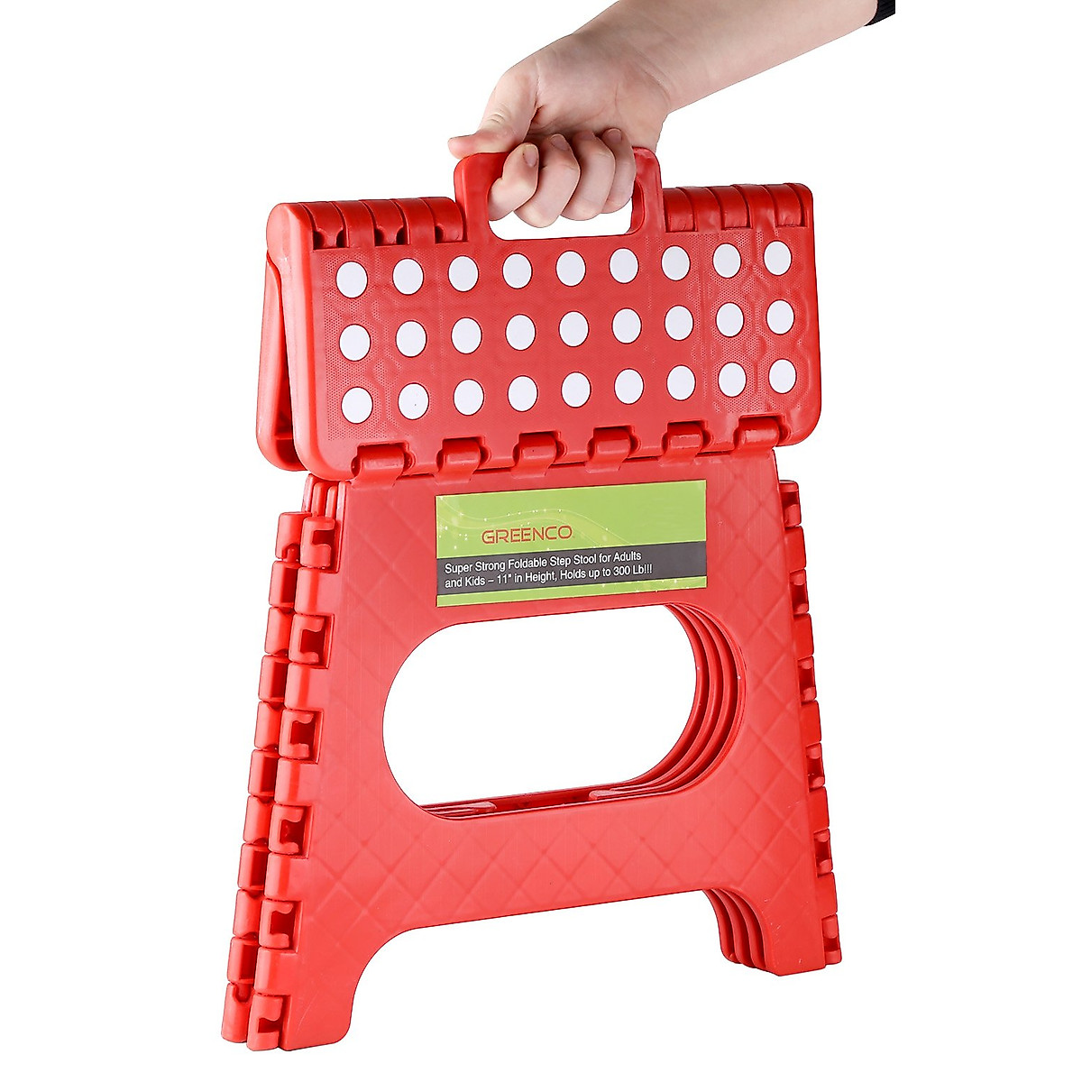Greenco Super Strong Foldable Step Stool for Adults and Kids - 11" in Height, Holds up to 300 Lb!!!(red)