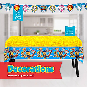 Unique Paw Patrol Birthday Decorations | Paw Patrol Party Supplies | With Paw Patrol Tablecloth, Paw Patrol Plates, Napkins, Character Masks, Forks, Button | Serves 16 Guests