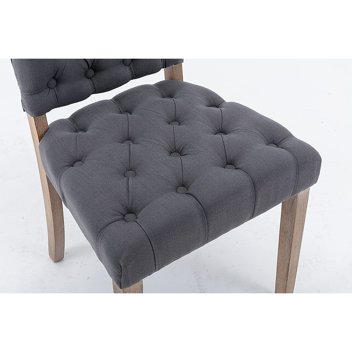 HESIEU Mid-Century Dining Chair Set of 2 Linen Fabric Tufted Upholstered Dining Chair Ergonomic Design Hardwood Frame Anti-Slip Feet for Dining Room Kitchen (Grey)