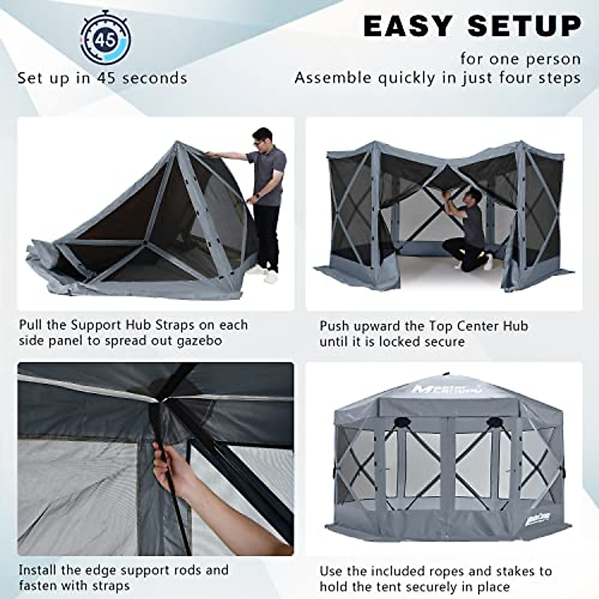 MASTERCANOPY 12x12 Portable Screen House Room Pop up Gazebo Outdoor Camping Tent with Carry Bag (12x12,Gray)