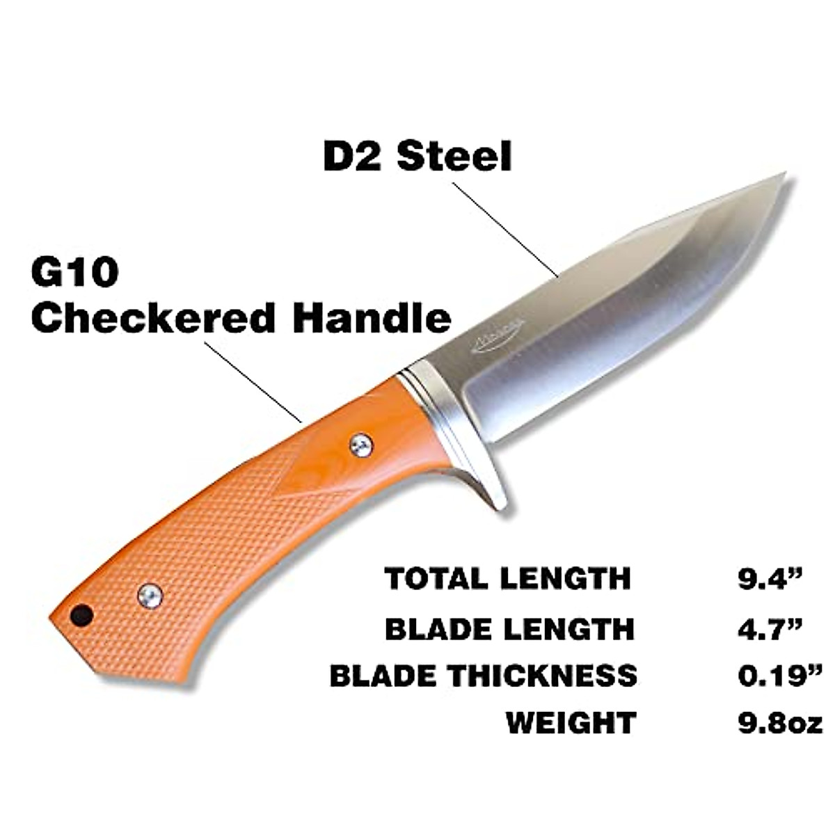 Masano Outdoor Multi Fulltang Knife MASANO03 Orange masano03-or D2 Steel 9.4" Blade G10 Handle Kydex Sheath Camping Bushcraft
