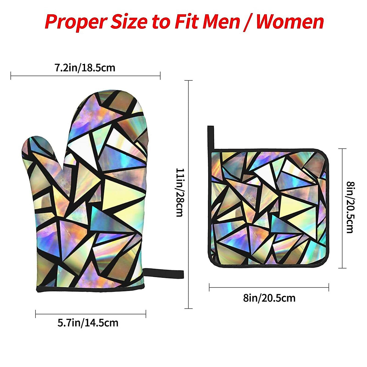 Iridescent Bright Triangles Oven Mitts and Pot Holders Set of 4, Oven Mittens and Potholders Heat Resistant Gloves for Kitchen Cooking Baking Grilling BBQ