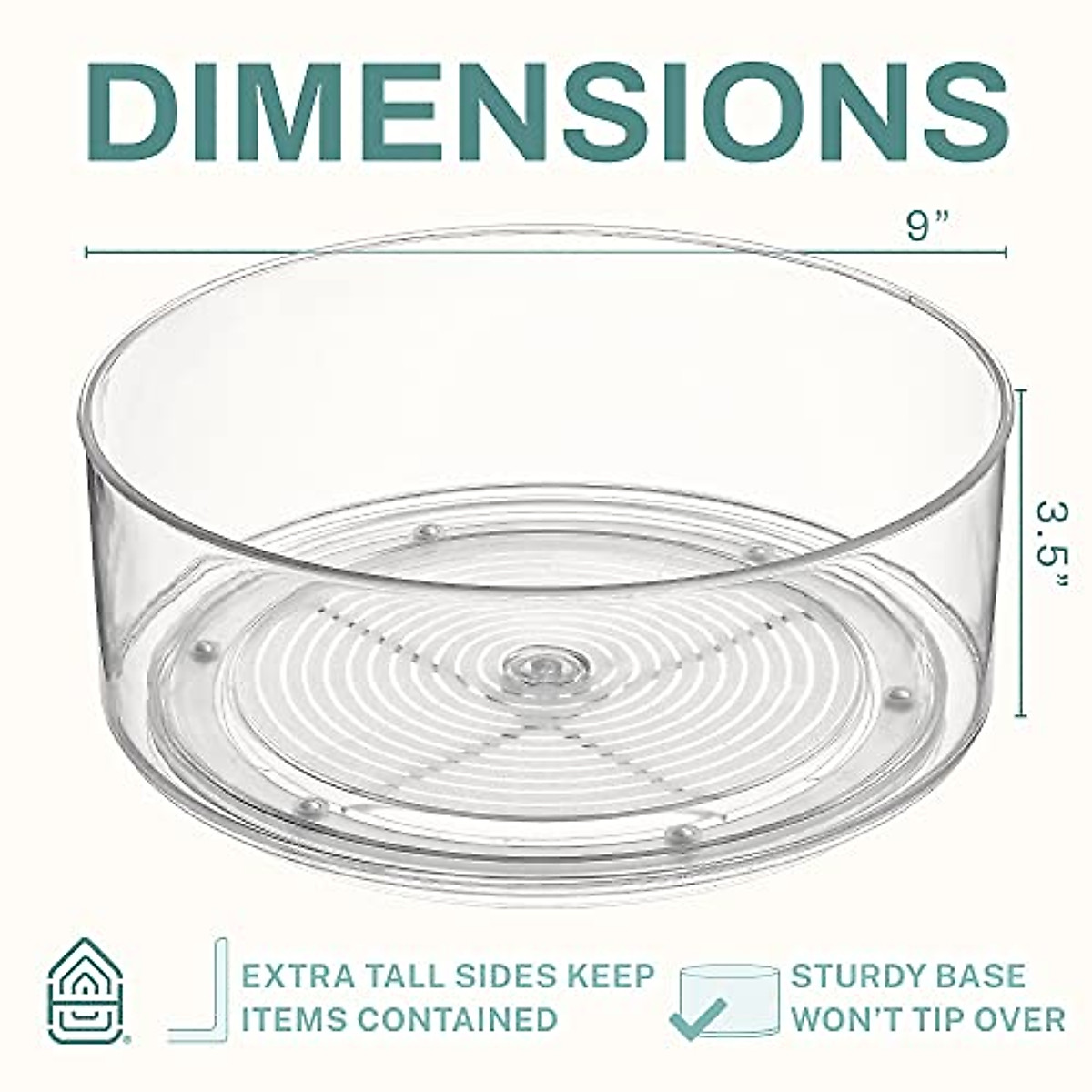 Home Intuition Round Plastic Lazy Susan Turntable Food Storage Container for Kitchen (1 Pack)
