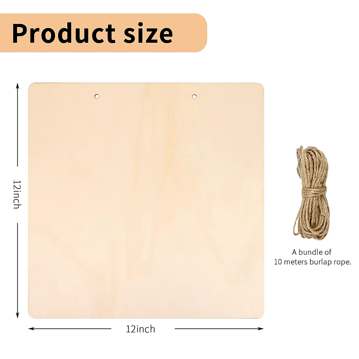 FSWCCK 7 Pieces 12 Inch Blank Wood Squares for Crafts, Unfinished Wood Squares Wooden Cutouts for DIY Crafts, Door Hanger, Sign, Wood Burning, Painting, Halloween, Christmas Home Decorations