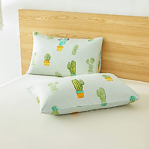 MOCAHOME Mint Duvet Cover Set Twin Size, Cactus Printed, 3 Pieces Soft Bedding 1 Duvet Cover+2 Pillow Cases