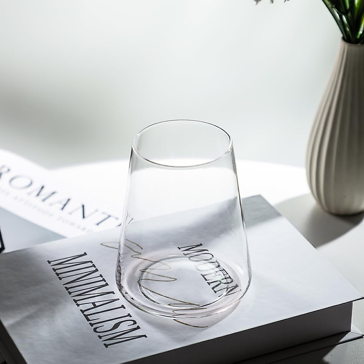 JYB&XY Stemless Wine Glass Set of 4 wine glass 16oz Hand Made Crystal Red White Wine Glasses for Daily Use, Hosting, Home Bar, Evening Party Gift Idea for Men or Women Housewarming