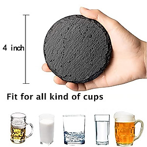 MAPRIAL 24 Pieces Slate Coasters, 4 Inch Round Coasters for Drinks Rustic Coasters Set Black Stone Coasters Bulk with Anti-Scratch Backing for Bar, Housewarming Gifts, DIY, Home Decor, Table, Cup