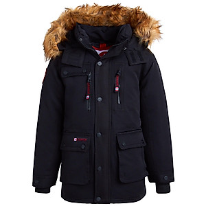 CANADA WEATHER GEAR Boys Winter Coat - Heavyweight Ski Jacket, Fur Trim Hood - Outerwear Parka (8-20), Size 10-12, Black