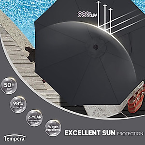 Tempera 9ft Patio Market Outdoor Table Umbrella with Auto Tilt and Crank,Large Sun Umbrella with Sturdy Pole&Fade resistant canopy,Easy to set, Space Grey
