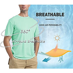 BIYLACLESEN Shirts for Men Sun Protection Shirts Short Sleeve UV Protection Shirts Dry Fit Athletic T-Shirts Quick Dry Lightweight Hiking Shirts Mint Green