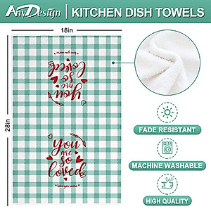 AnyDesign Valentine's Day Kitchen Towel Romantic Heart Love Truck Dish Towel 18 x 28 Inch Blue White Buffalo Plaids Hand Drying Towel Tea Towel for Wedding Anniversary Cooking Baking, Set of 4