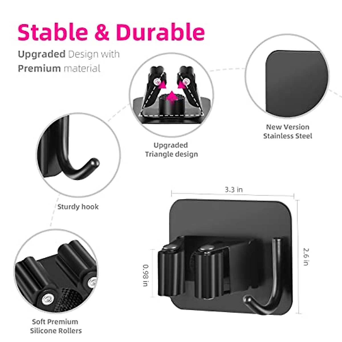 DOMAXCAI 4 Pack Broom Holder Wall Mount, Upgraded Broom Holder, Super Anti-Slip Mop and Broom Holder Wall Mount, Self Adhesive Broom Hanger Gripper for Bathroom, Garage Laundry Room Storage, Black