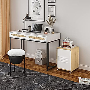vistavie Simple Modern Computer Desk with Drawers, Laptop Table White Desks with 2 Storage Space Writing Study Workstation for Home Office, Makeup Vanity Table Bedroom, Living Room
