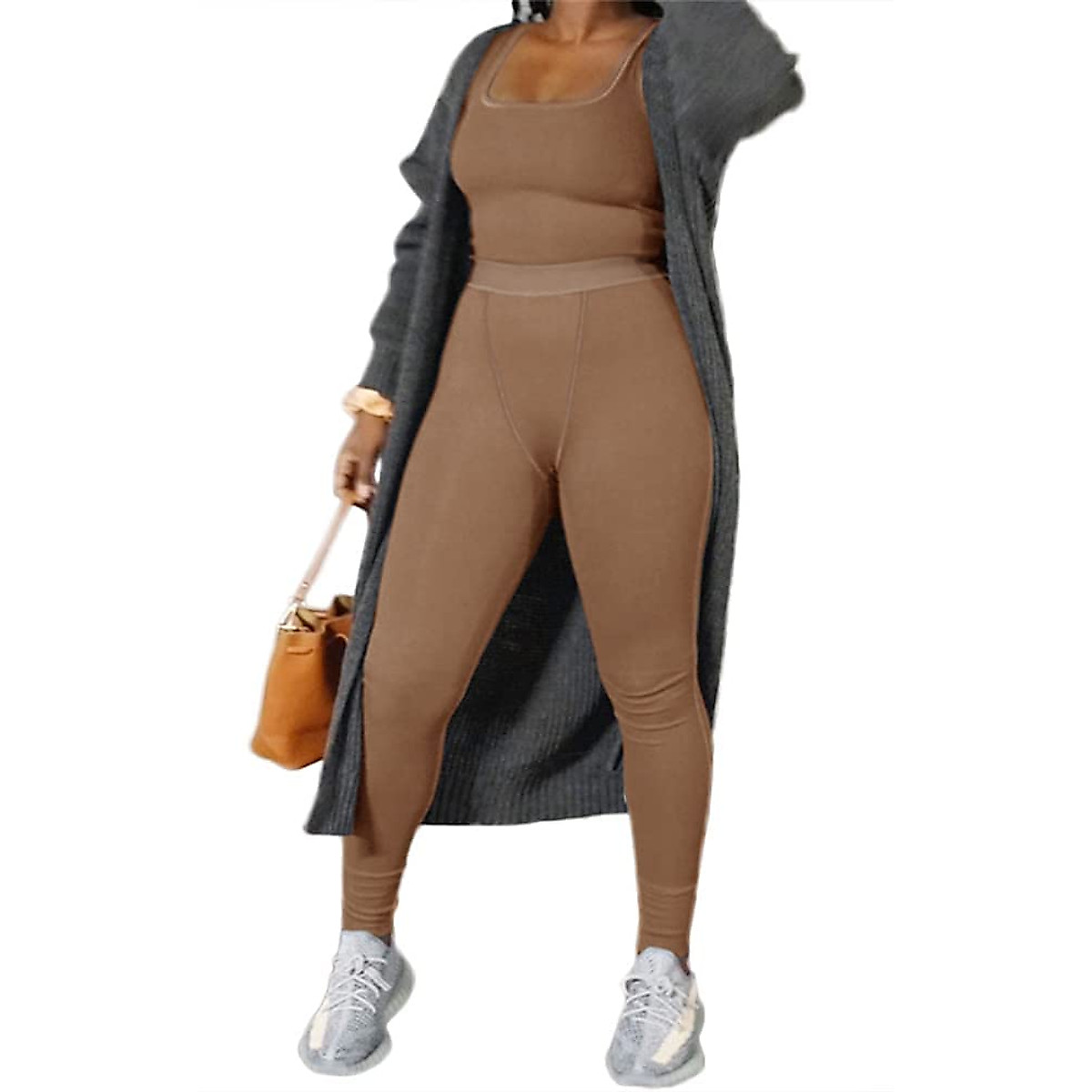 LICOBOD Casual Workout Sets 2 Piece Outfits for Women Ribbed Crop Tank Top High Waist Yoga Leggings Lounge Wear Tracksuit