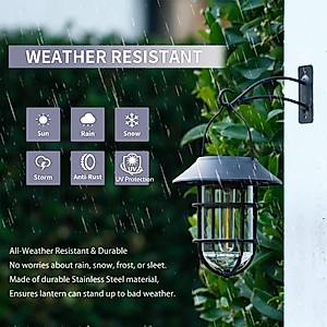 Solar Lantern Outdoor Hanging Solar Lights, Waterproof Metal Solar Outdoor Lights with Clear Glass, LED Edison Bulbs Decorative Wall Lantern with Hooks, No Wiring Required, 2 Pack