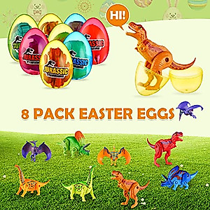 Dinosaurs Easter Eggs Stuffer 8 Pack, Jumbo Easter Basket Stuffers Easter Eggs Filled, Cute Easter Party Favors for Boys Girls Dinosaur Toys, Colorful Easter Gifts for Toddler Kids Easter Egg Hunts