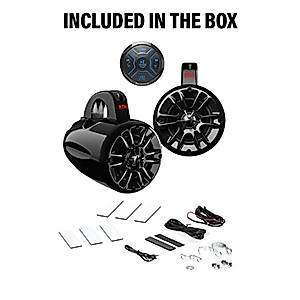 BOSS Audio Systems MG150T.4 Marine ATV UTV Waketower Speakers Gauge Receiver (Built-in 2 CH Amplifier) Package – IPX6 Weatherproof, Bluetooth Audio, No CD, USB, Aux-in, 4 Inch Speakers, 2 Way