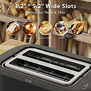 Anfilank Toaster 2 Slice, Wide Slots with Warming Rack, Cancel, Bagel, Defrost Function, 6-Shade Settings, Removable Crumb Tray and High Lift Lever Classic Bread Toaster, 900W BPA free(Black)