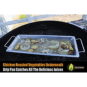 Cave Tools Chicken Wing & Leg Rack for Barbecue Grill Smoker or Oven - Stainless Steel Vertical Roaster Stand & Drip Pan/Grill Grease Tray for Cooking Vegetables in BBQ Juices - Dishwasher Safe