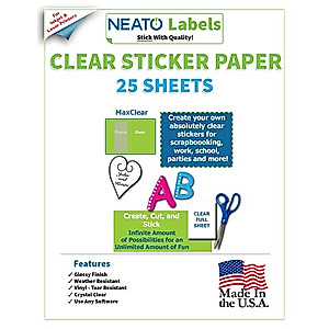 Clear Sticker Paper - Vinyl Full Sheet Label - Weatherproof - for Inkjet and Laser Printers - 10 Premium 8.5 x 11 Inch Clear Printable Sticker Paper - Tear Resistant- Includes Online Design Software's