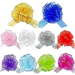 FQTANJU Pull Bow Mixed Color Large Organza Pull Bows Gift Wrapping Pull Bow with Ribbon for Wedding Present Baskets, 6 Inches,10 Pieces
