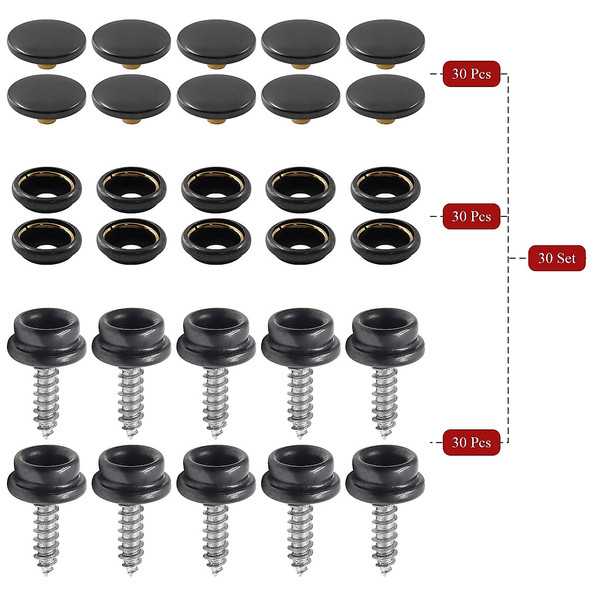 Moicstiy 90Pcs 5/8 Inch Stainless Steel Screws Snaps, Canvas Fastener Screw Snaps Kit 3/8 Inch Socket Marine Grade Boat Canvas Snaps for DIY Cover Furniture (30 Set, Black)