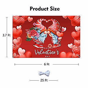 3.7x6Ft Valentines Day Backdrop Banner Romantic Love Heart with Gnomes Happy Valentine's Day Sign Photography Background Photo Booth Props for Proposal Bridal Shower Wedding Party Decorations Supplies