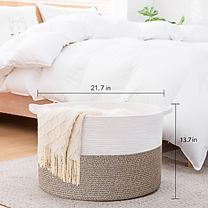 XXXL Blanket Basket Large Blanket Storage Living Room 21.7" x 21.7" x 13.8" Basket for Storing Blankets and Toys + Small Basket for Toys, Keys| Basket for Blankets Brown and White