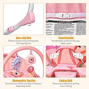 HONEY JOY Baby Rocker Chair, Newborn Bouncer Chair w/ Toy-Bar & Sound, Infant to Toddler Stationary Seating w/Fold-Out Kickstand, Vibration Calming & 3 Recline Positions, Bouncy Seat for Babies (Pink)