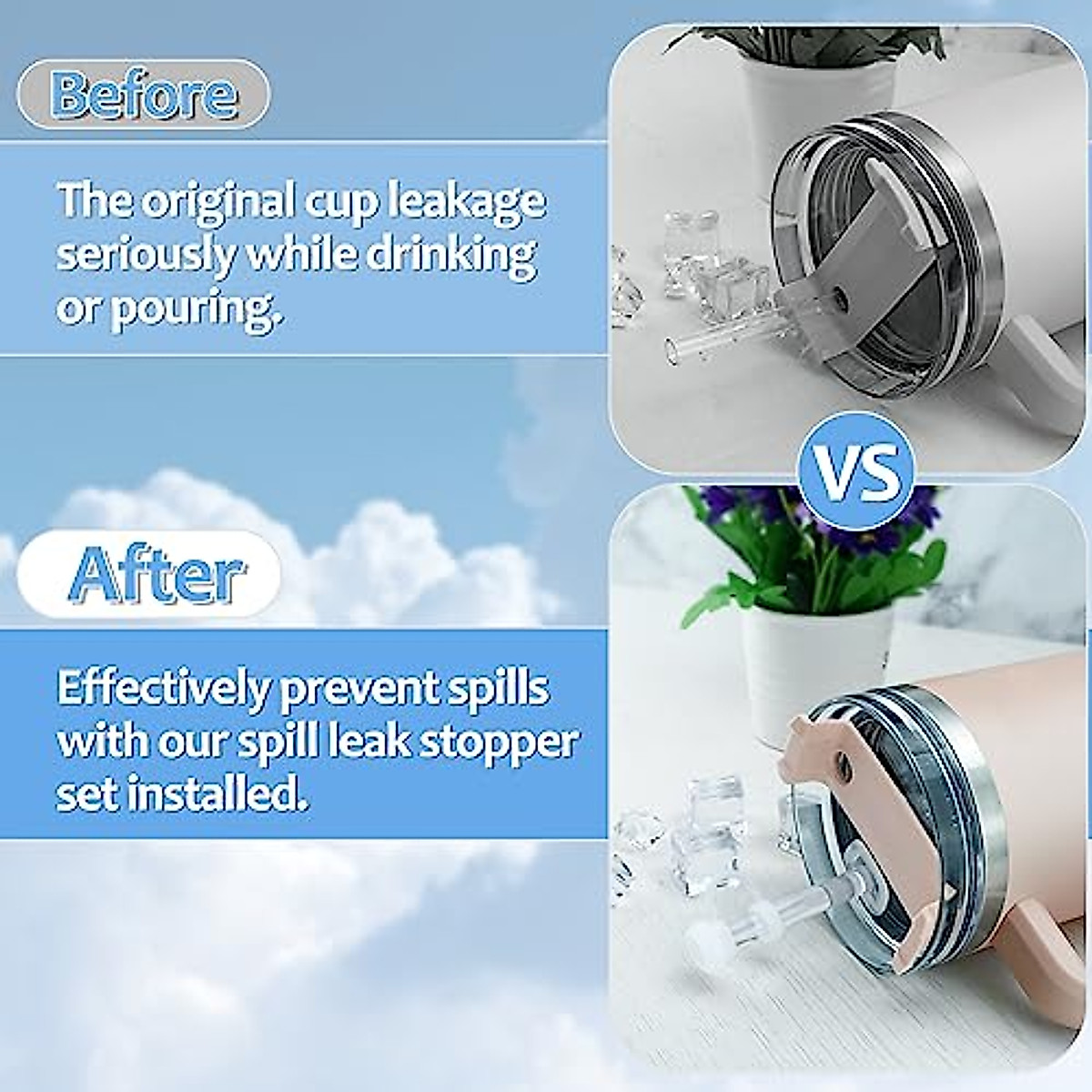 Toffos Silicone Spill Proof Stopper Set of 3, Compatible with Stanley Cup 1.0 40oz/ 30oz, Tumbler Accessories, Including 3 Straw Cover Cap, 3 Square Spill Stopper and 3 Round Leak Stopper