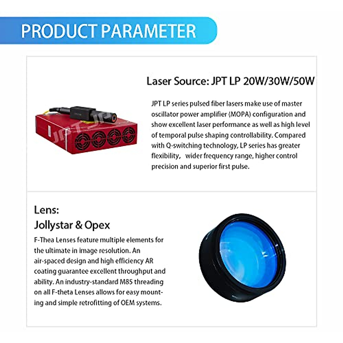 US Stock 50W JPT Fiber Laser Marking Machine Fiber Laser Engraver with 175×175mm Lens and D80 Rotary Axis