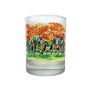 Kentucky Bourbon Trail Old Fashioned Whiskey Rocks Glass - Short Whisky Tumbler with John Morris ''The Spirit of Fall Racing'' Artwork - Unique Gift for all Bourbon Drinkers - Single 13 oz Glass