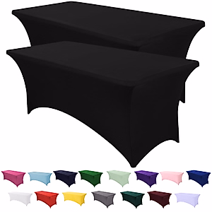 SEPARO - 2Pack, 6FT Spandex Table Cover Fitted Rectangular Tablecloth Stretchable Fabric Lycra Tablecloth 6 ft Wrinkle-Free for Party Dj Tradeshows Banquet Weddings Cocktail, 2 Pcs