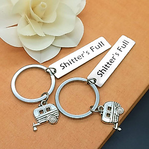 Xiahuyu 2Pcs Shitter's Full Camper Keychain Happy Camper RV Keychain Unique Gifts for Men Women Camper Trailer Vacation Jewelry