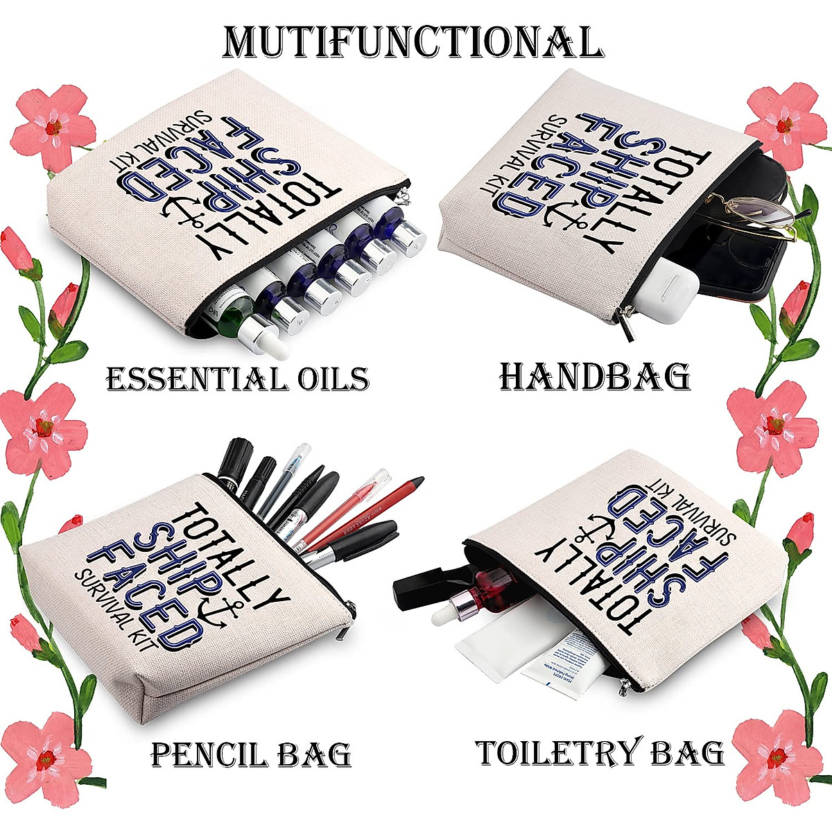 WCGXKO Cruise Trip Gift Cruise Bachelorette Party Favor Totally Ship Faced Zipper Makeup Bags Travel Toiletry Bag Accessories (Totally Ship Faced)