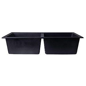 ALFI brand AB3420DI-BLA Drop-In Double Bowl Granite Composite Kitchen Sink, 34", Black