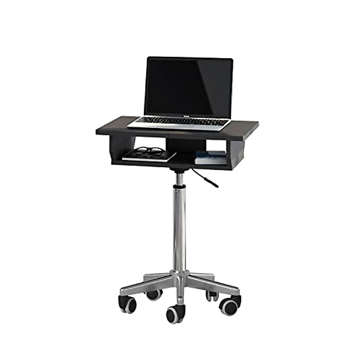Techni Mobili RTA-B006-GPH06 Folding Cart with Storage, Laptop Stand with Height Adjustable, Non Marking Caster Wheels, Graphite