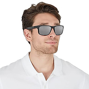 Oakley Men's OO9102 Holbrook Square Sunglasses, Matte Black on Black/Prizm Black Polarized, 57 mm