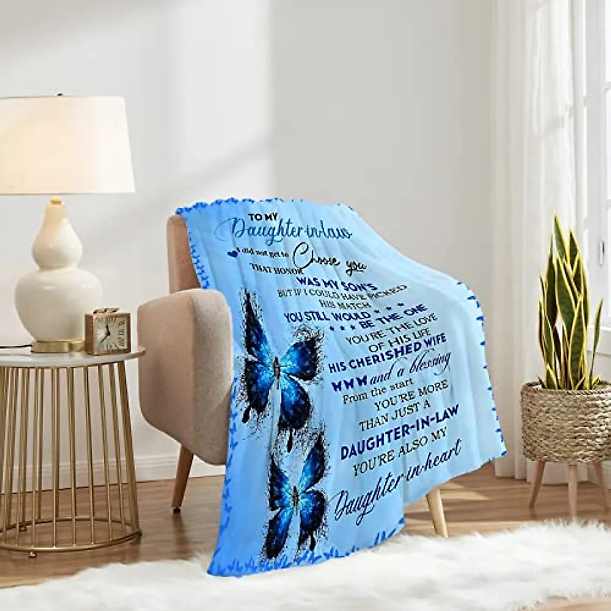 to My Daughter in Law Throw Blanket, Super Soft Fluffy Flannel Fleece Blanket Gifts for Daughter in Law Fit for Sofa Chair Bed Office Couch Travelling Camping Picnic Gift All Season 80"x60" for Adult