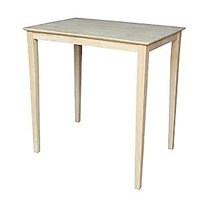International Concepts Solid Wood Top Table with Shaker Legs, Bar Height