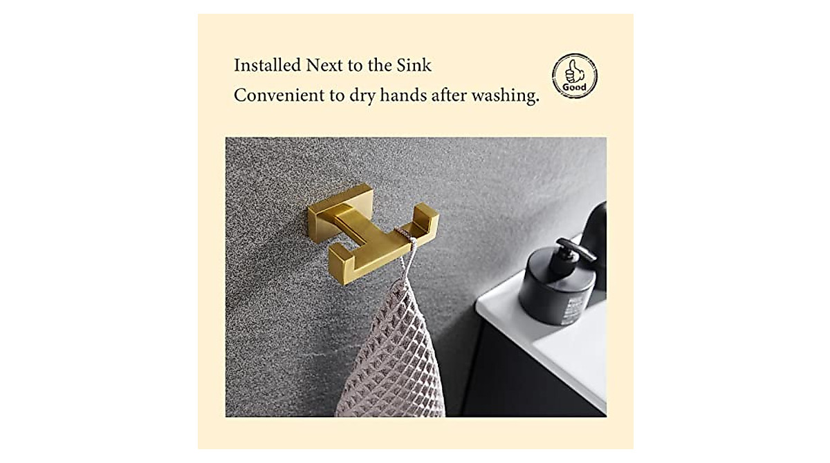 Suyar Double Towel Hook Brushed Gold - Elegant Wall Mount Organizer