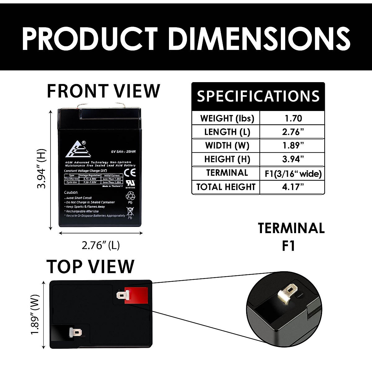 ExpertPower 6V 5AH AGM SLA Rechargeable Battery Replaces 4ah 4.5ah