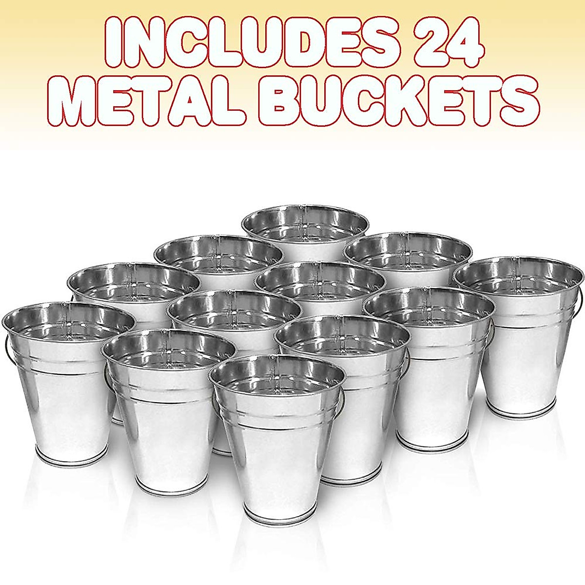 ArtCreativity Large Galvanized Metal Buckets with Handles, Set of 24, 5 Inch Metallic Pails, Rustic Wedding Decorations, Centerpieces for Party, Decorative Ice Buckets, Vase, Garden Planters