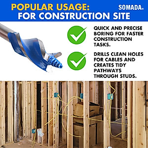 SOMADA Auger Drill Bit Set for Wood, 5-Piece, 1/2", 5/8", 3/4", 7/8" and 1" Inch Size, 4-Inch Long with Storage Case, Impact Wood Auger Set with Quick Change