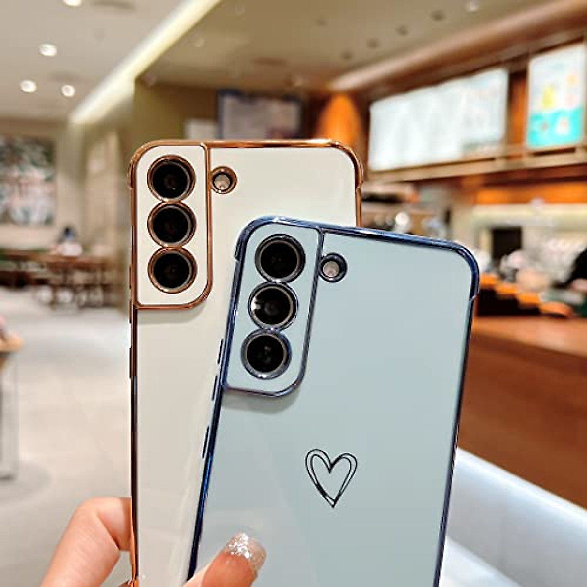 ZTOFERA Samsung Galaxy S22 Plus 5G Case,Cute Plating Edge Love Hearts Pattern with Camera Lens Protection Phone Cover for Galaxy S22 Plus 5G 6.6",Purple