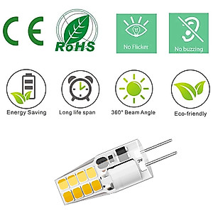 G4 LED Bulb 3W Equivalent to 20W-25W T3 JC Type Bi-Pin G4 Base Halogen Bulb, AC/DC 12V Warm White 3000K G4 Light Bulbs for Puck Light, RV, Under Cabinet Lighting, Landscape Lighting (10 Pack)