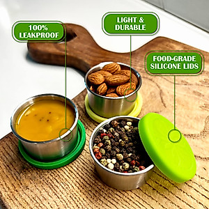 WEST BROS Stainless Steel Food Containers with Lids Set of 6 - Metal Snack Container for Kids Adults - Salad Dressing Containers with Lids